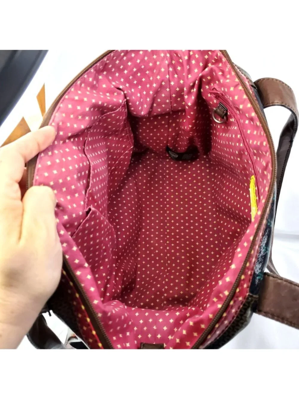 Fossil | Bags | Fossil Keyper Multicolor Vinyl Coated Tote Bag Brown ...